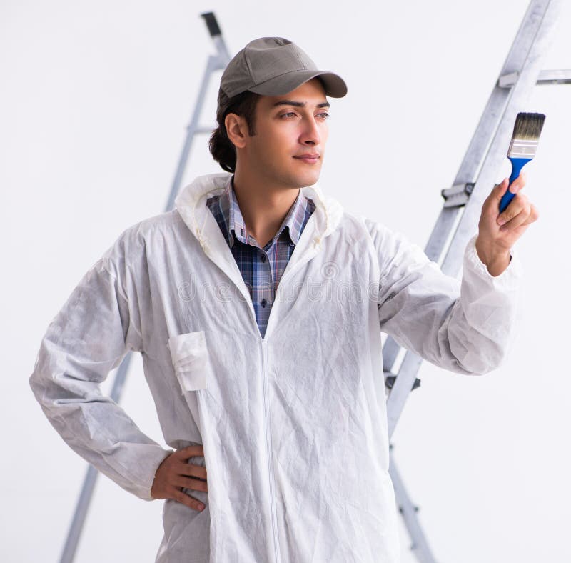 Painter Working at Construction Site Stock Photo - Image of decorator ...