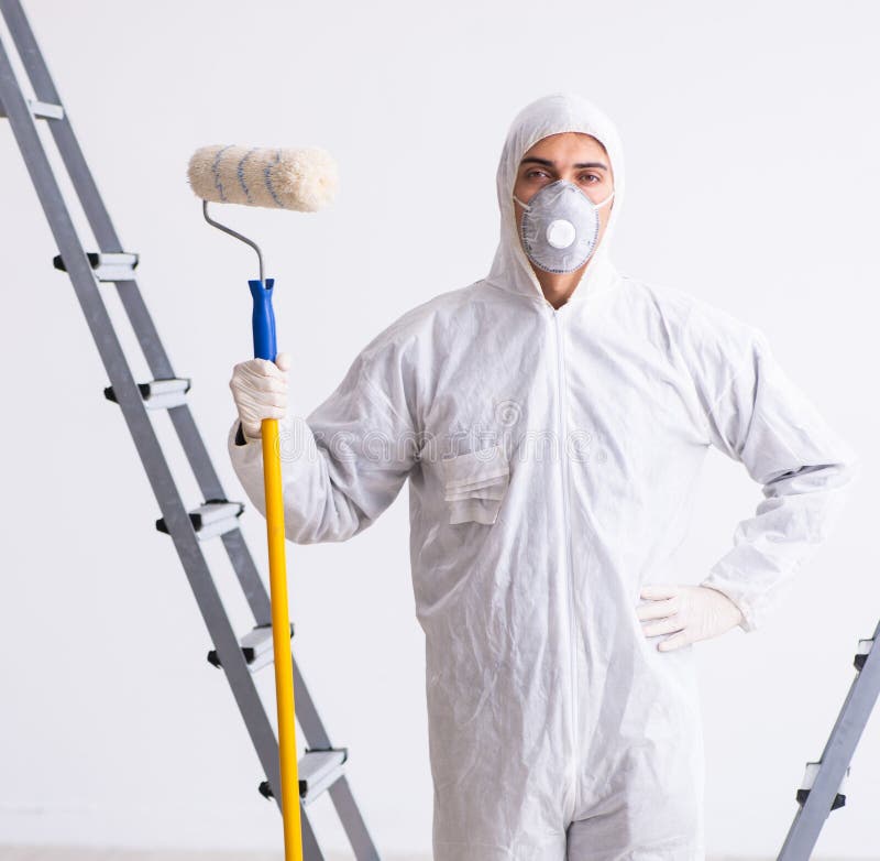 Painter Working at Construction Site Stock Image - Image of holding ...