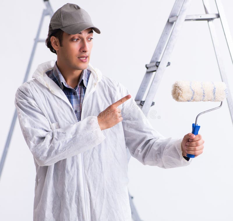 Painter Working at Construction Site Stock Image - Image of ...