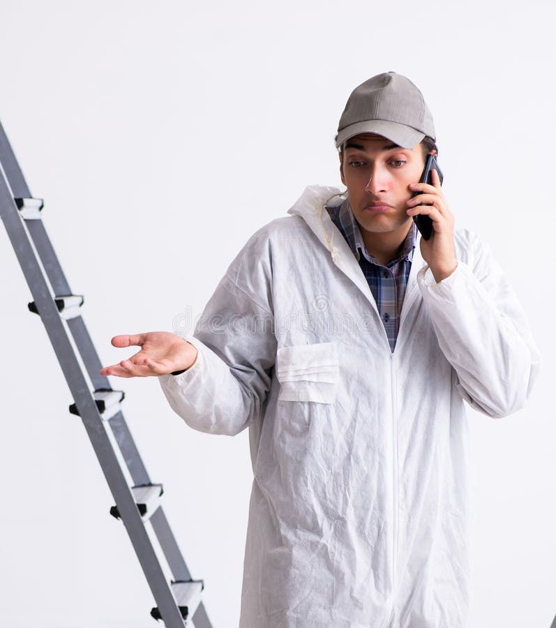 Painter Working at Construction Site Stock Image - Image of confused ...