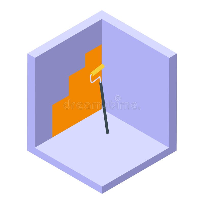 Painter Working in Room with Roller Brush, Isometric View Stock Vector ...