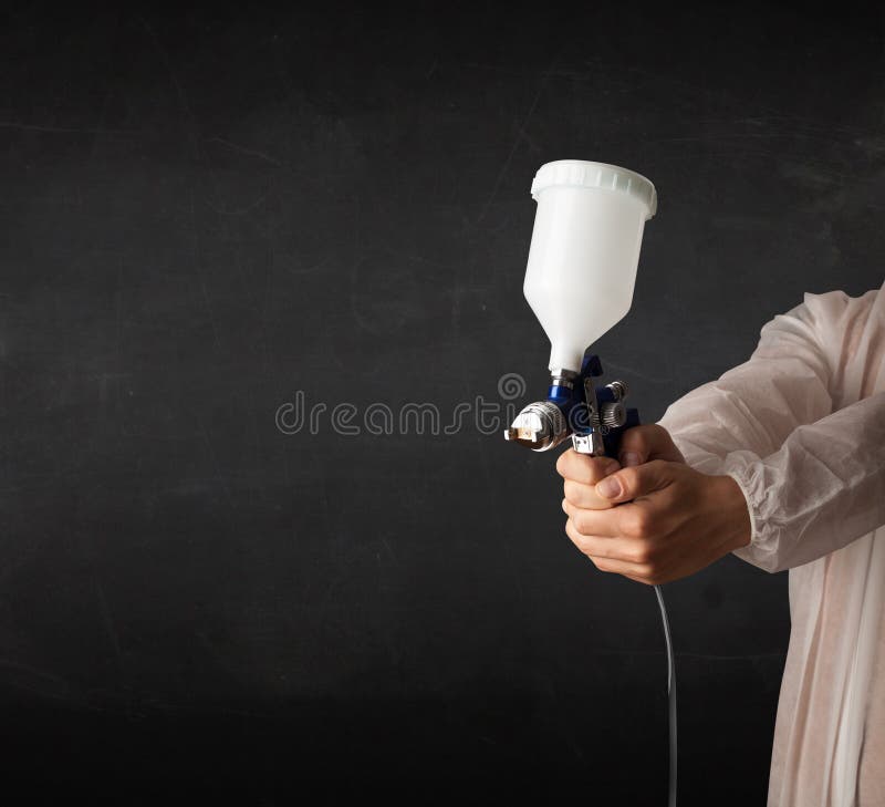 Painter Works with Airbrush Gun and Empty Copyspace Stock Photo - Image ...