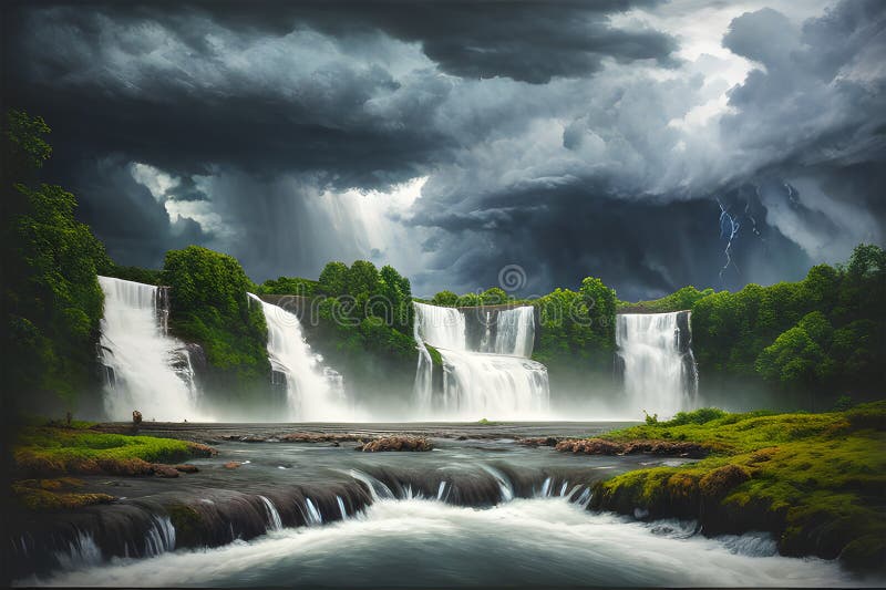 Painterly Image of the Dramatic Storm Clouds at the Waterfall Area ...