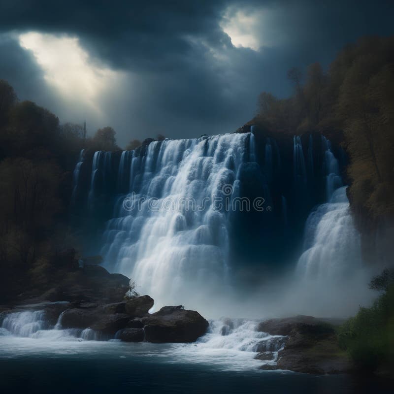 Painterly Image of the Dramatic Storm Clouds at the Waterfall Area ...