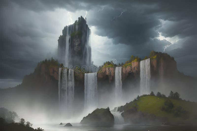 Painterly Image of the Dramatic Storm Clouds at the Waterfall Area ...