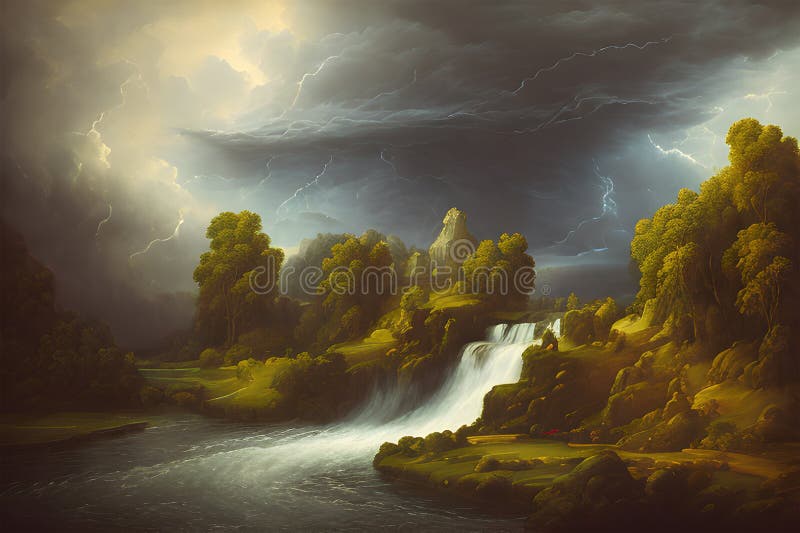 Painterly Image of the Dramatic Storm Clouds at the Waterfall Area ...