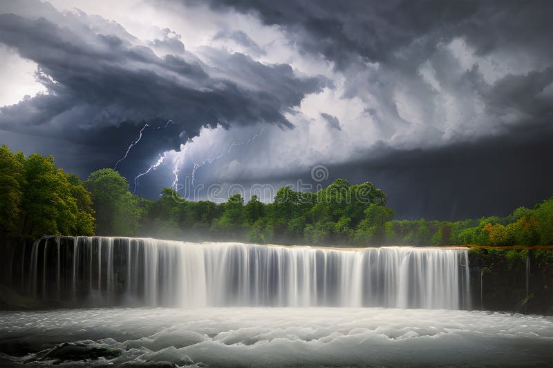 Painterly Image of the Dramatic Storm Clouds at the Waterfall Area ...