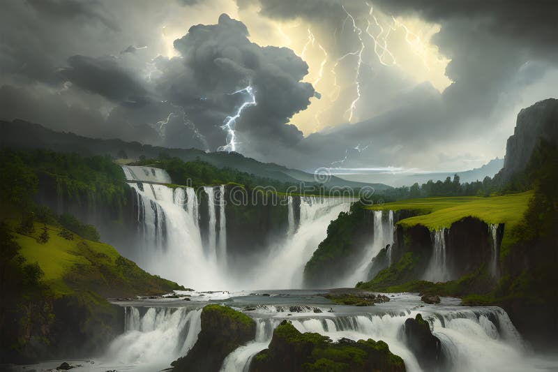 Painterly Image of the Dramatic Storm Clouds at the Waterfall Area ...