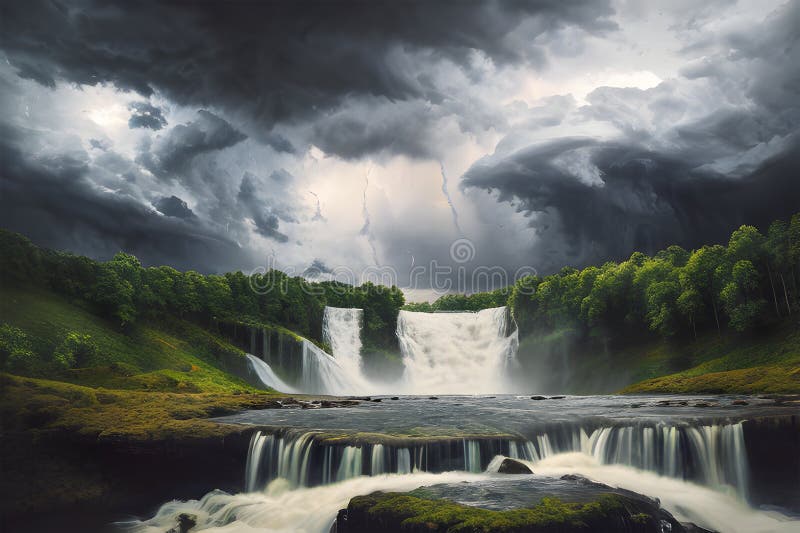 Painterly Image of the Dramatic Storm Clouds at the Waterfall Area ...