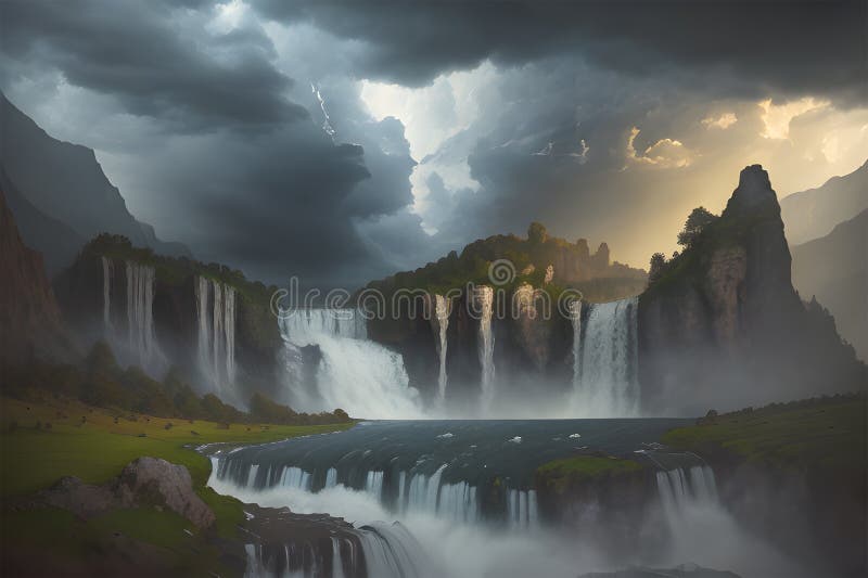 Painterly Image of the Dramatic Storm Clouds at the Waterfall Area ...