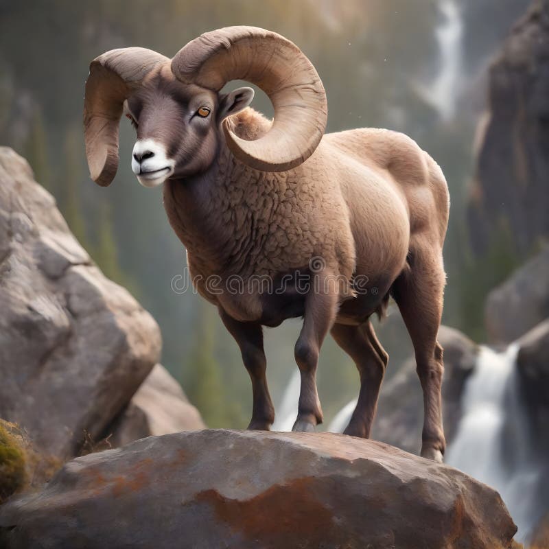 Painterly Image of a Ram Stands on Top of a Rock. Stock Illustration ...