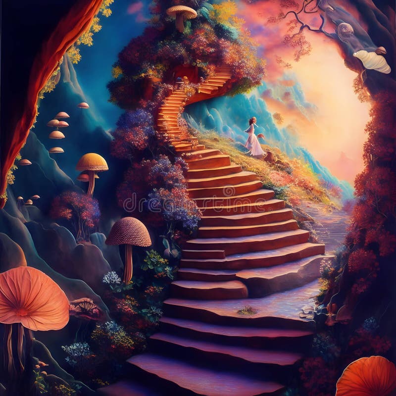 Painterly Image of the Surreal Stairway Leading To a Mysterious ...