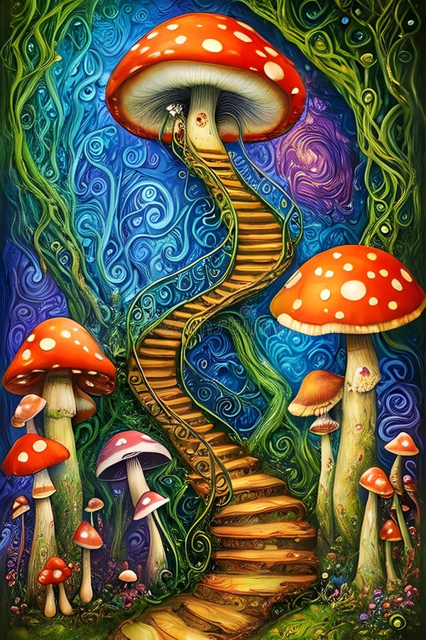 Painterly Image of the Surreal Stairway Leading To a Mysterious ...