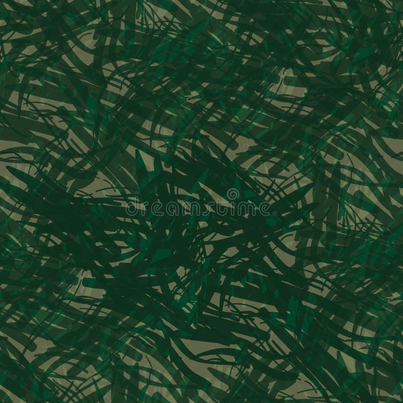 Painterly Jungle Foliage Camouflage Seamless Vector Pattern Background ...