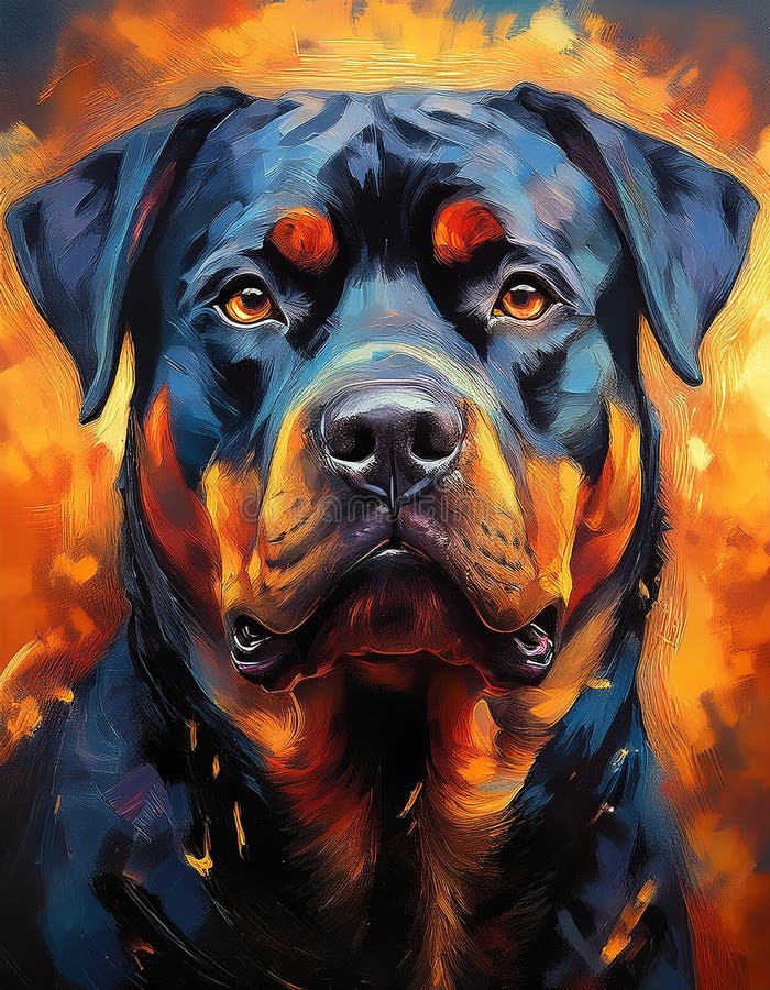 Painterly Rottweiler in Warm Colors Stock Illustration - Illustration ...