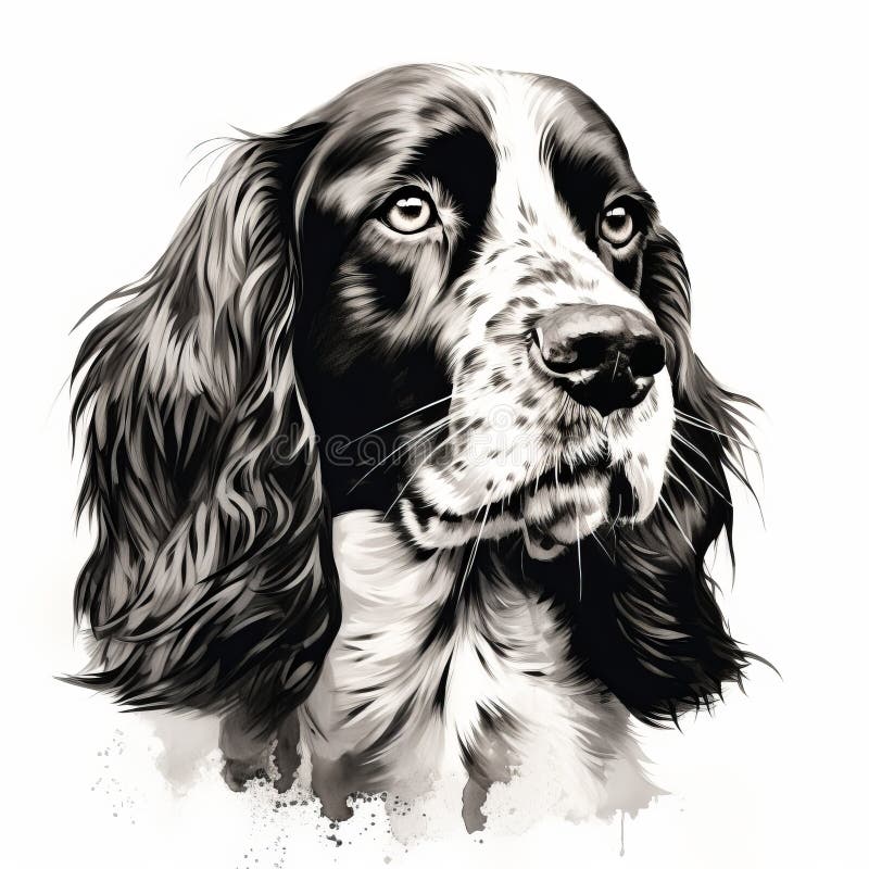 Painterly Style Black and White Springer Spaniel Stencil Art ...