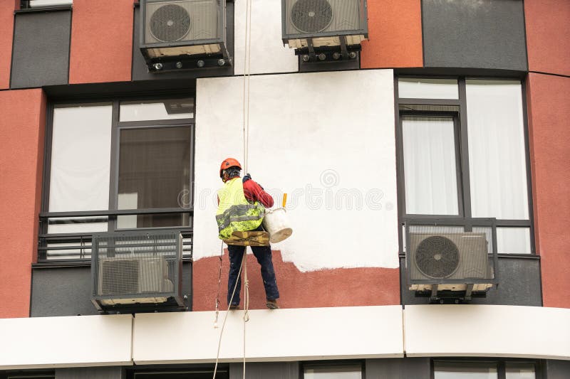 Painters-altitude Upgrade the Facade of the Building. Stock Image ...