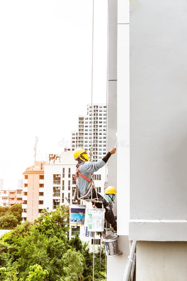 Building Painters Working on Construction Suspended Basket Editorial ...