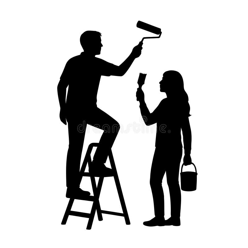 Painters at Work Silhouette Representation of Collaboration, Art, and ...