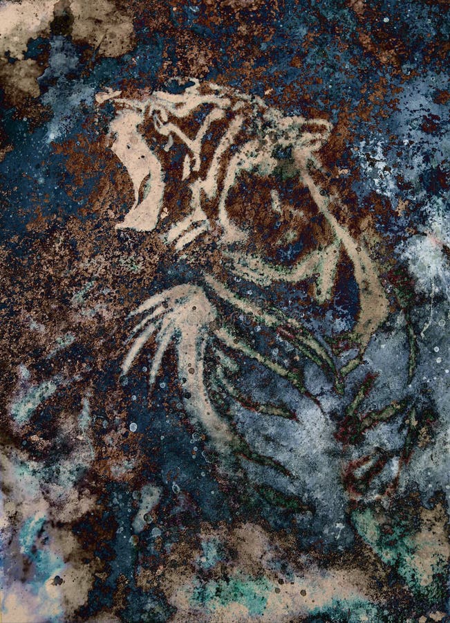 Painting Abstract Tiger Collage on Color Abstract Background, Rust ...