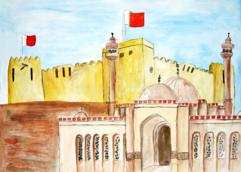 Painting of Ancient Monuments of Bahrain Stock Illustration ...