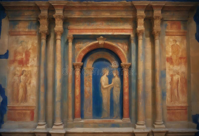 The Painting is on an Ancient Wall Stock Illustration - Illustration of ...