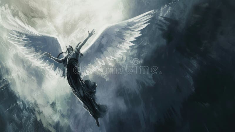 A Painting of an Angel Flying in the Sky Stock Illustration ...