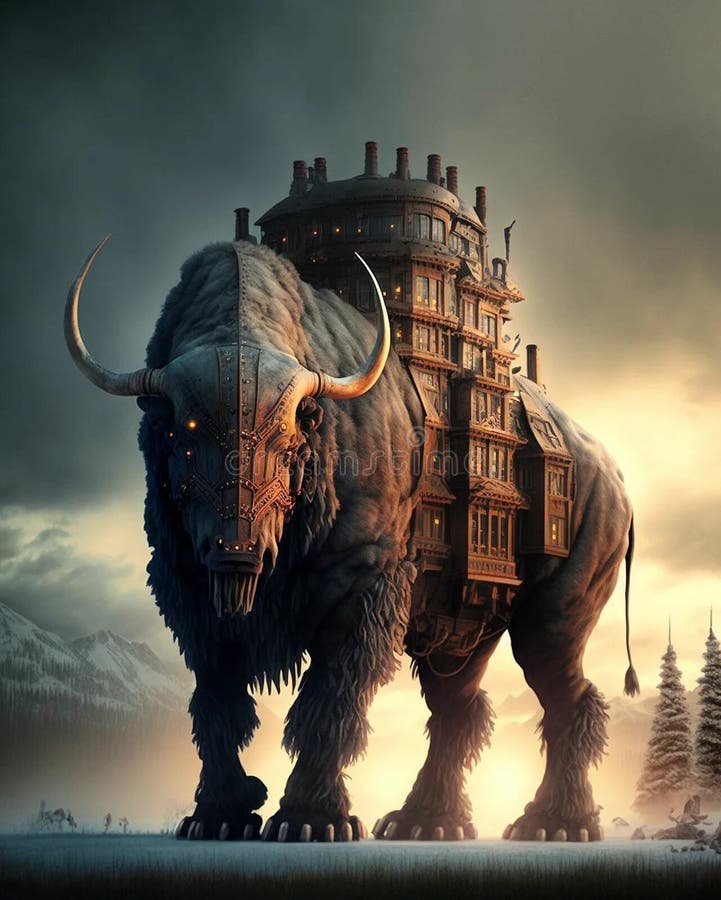 A Painting of a Animal with a Large Building on Its Back. Stock ...