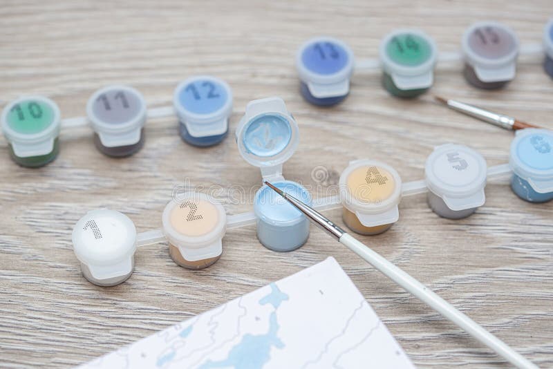 Painting Art. Drawing by Numbers Using Brushes, Numbered Paints Stock ...