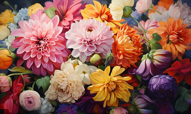 Painting Background of Various Flowers Full Screen Embossed, AI ...