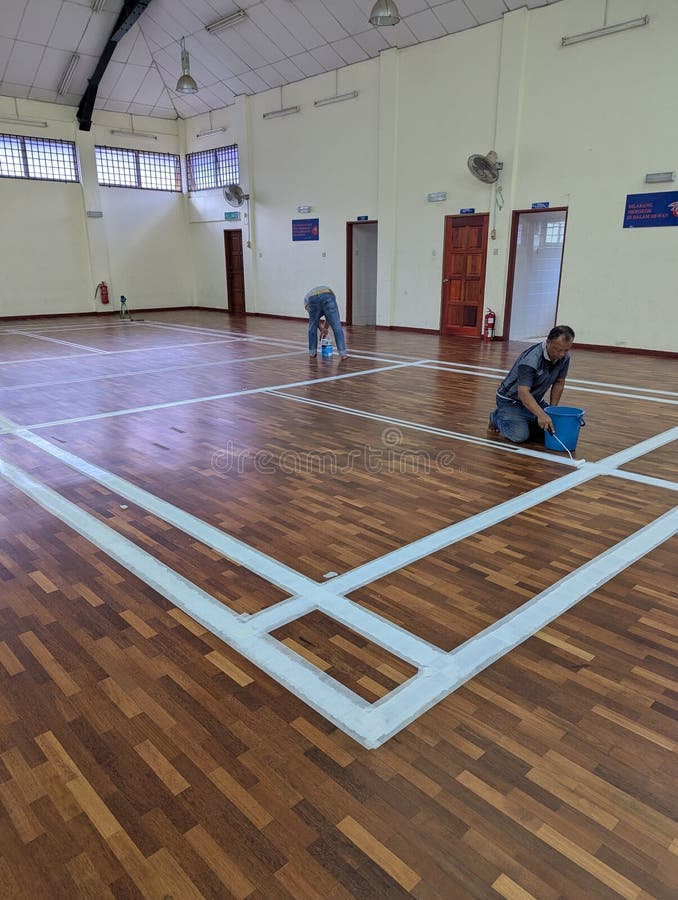 Painting Badminton Court is in Progress Editorial Stock Image - Image ...