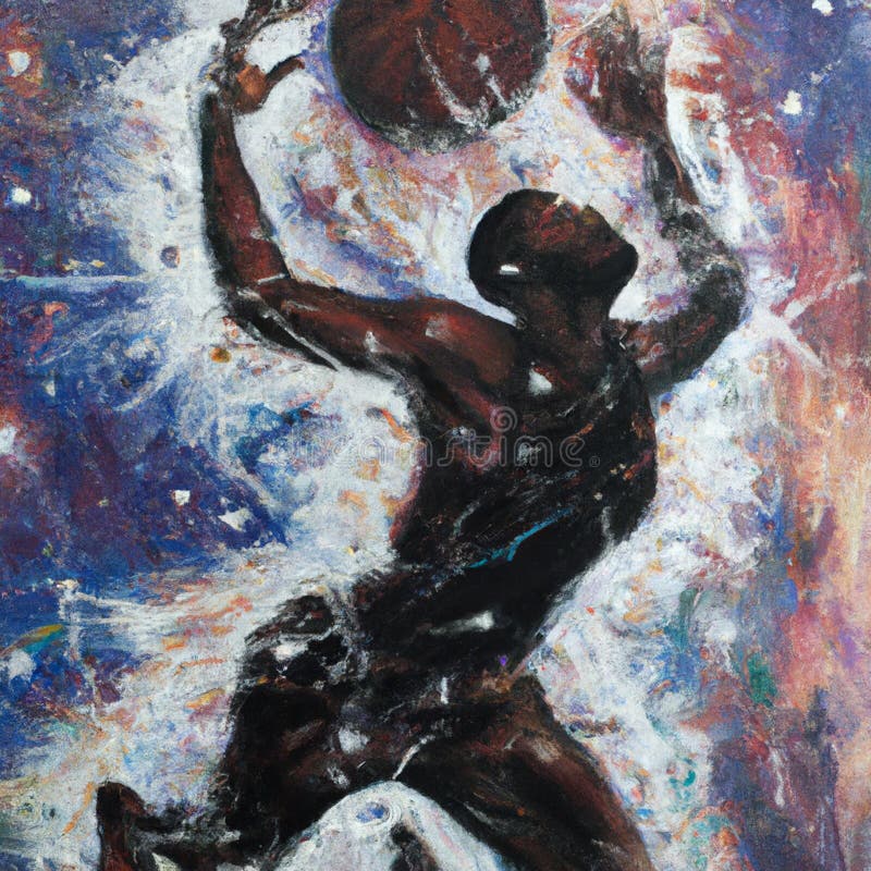 Painting of a Basketball Player Dunking As an Explosion of a Nebula ...