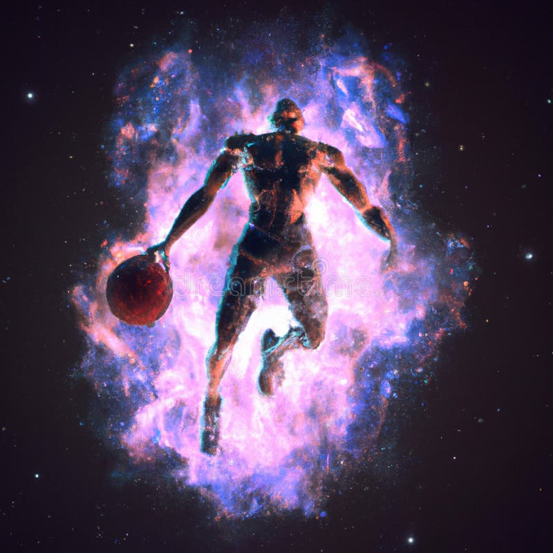 Painting of a Basketball Player Dunking As an Explosion of a Nebula ...