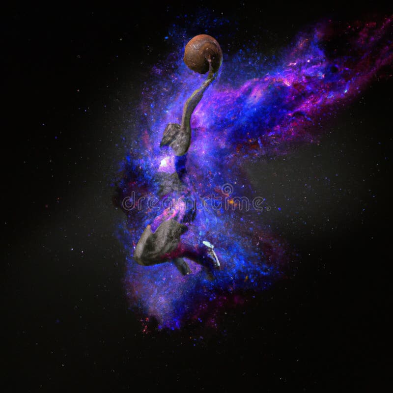 Painting of a Basketball Player Dunking As an Explosion of a Nebula ...