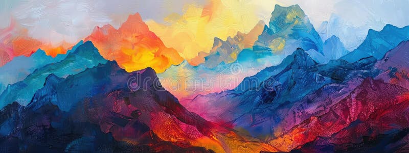 Painting Beautiful Mountains Drawing. Selective Focus Stock Photo ...