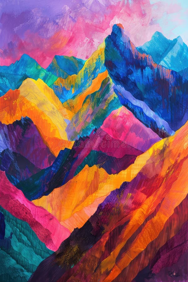 Painting Beautiful Mountains Drawing. Selective Focus Stock Photo ...