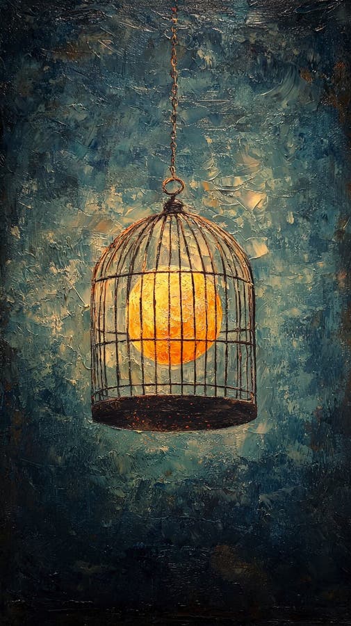Painting of a Bird Cage with a Light Source Illuminating the Interior ...