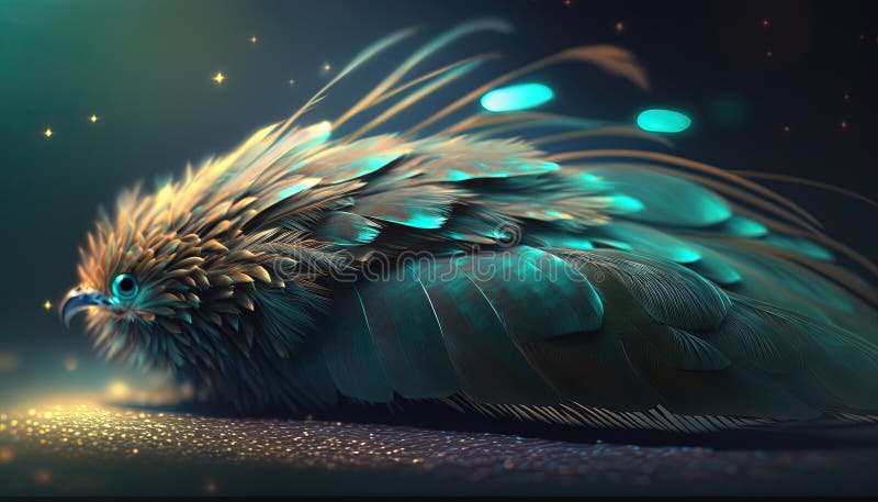 A Painting of a Bird with Feathers on it S Back Stock Illustration ...