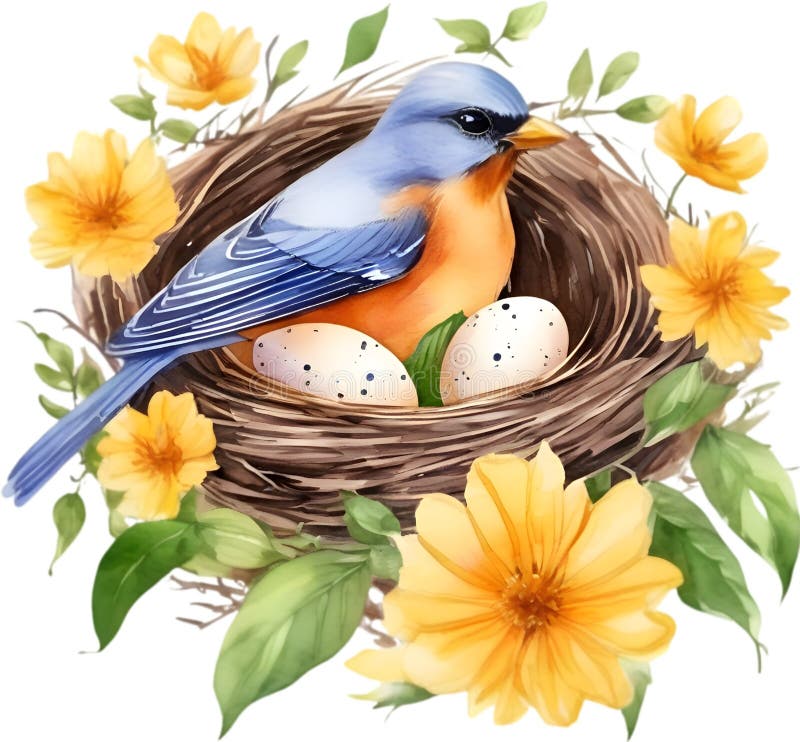 Bird Hatches Eggs in the Nest. AI-Generated. Stock Illustration ...