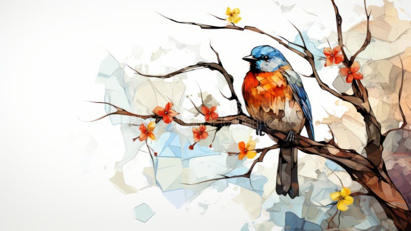 A Painting of a Bird Sitting on a Tree Branch Stock Illustration ...