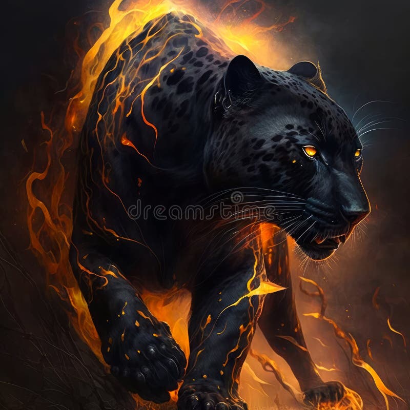 Painting of Black Panther on Fire. Generative AI Stock Illustration ...