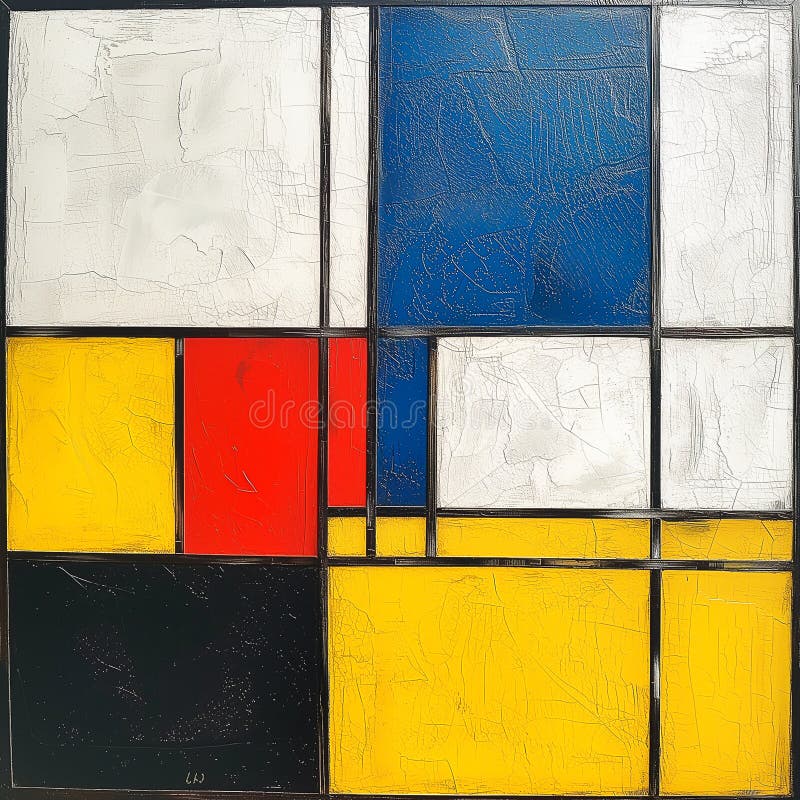 A Painting of a Black, White, Yellow, Red and Blue Painting Stock ...