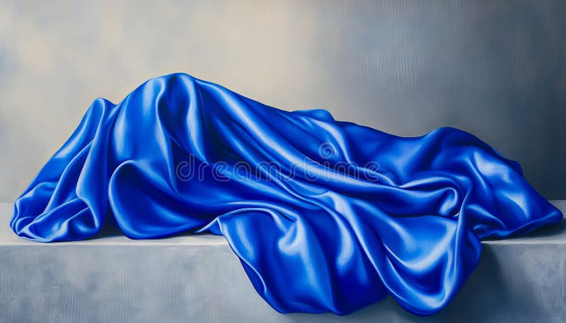 A Painting of a Blue Cloth Draped Over a Table Stock Photo - Image of ...