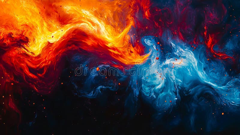 A Painting of a Blue and Red Fire and Blue Smoke Stock Photo - Image of ...
