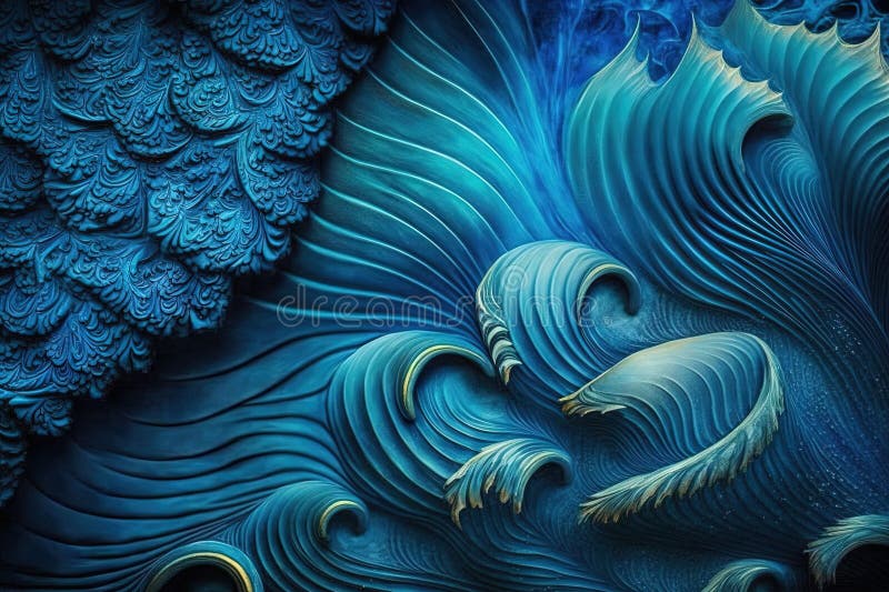 A Painting of a Blue Wave with a Gold Fish on it Stock Illustration ...