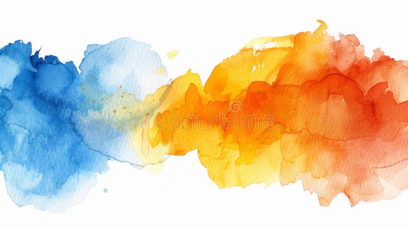 A Painting of a Blue, Yellow and Orange Paint Splatter, AI Stock ...