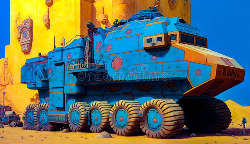Painting of Blue and Yellow Tank in Front of Building. Generative AI ...