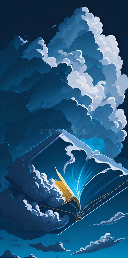 A Painting of a Book Flying through the Air Stock Illustration ...