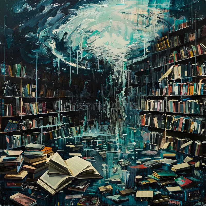 A Painting of Books in a Library Stock Image - Image of bookstore ...