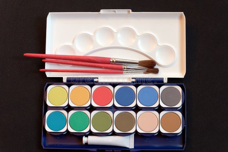 Painting Box with Watercolors and Brushes Stock Photo - Image of ...